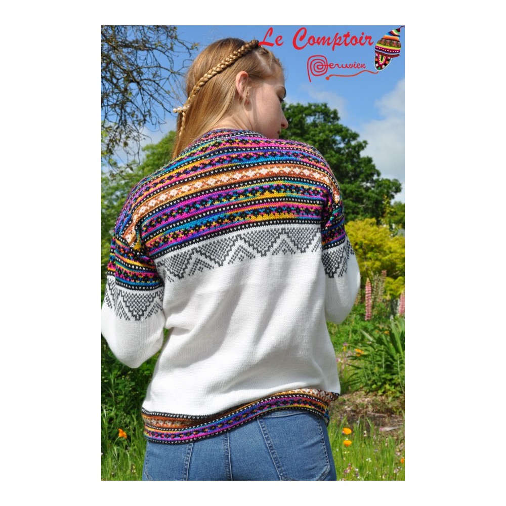 Pull péruvien dames élégant et décontracté.